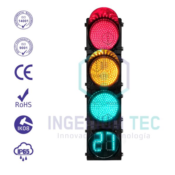 Semáforo Vehicular 1C/3L de 300mm con Cuenta regresiva - Semáforos y ...